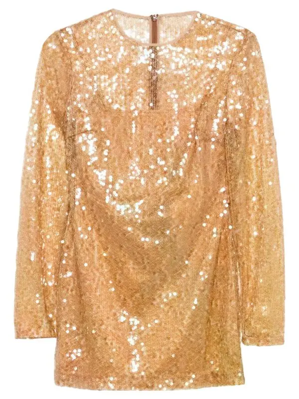 David Koma Sequin-embellished Long-sleeve Dress - Gold