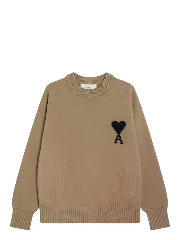Ami Heart Logo Crewneck Sweater - Brown