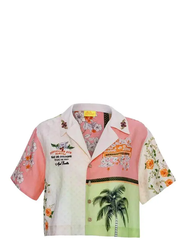 Agua Bendita Floral-palm Print Crop Shirt - Neutrals