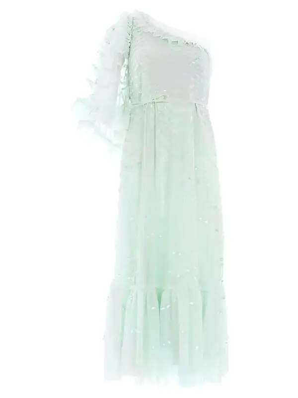 NEEDLE & THREAD Sequin-embellished Ruffled Dress - Green
