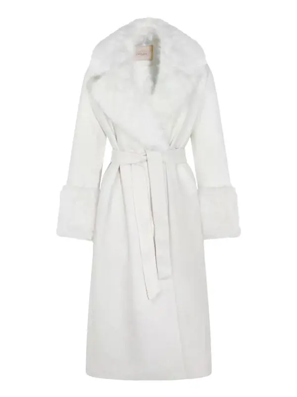 TWINSET Faux-fur Belted Coat - White