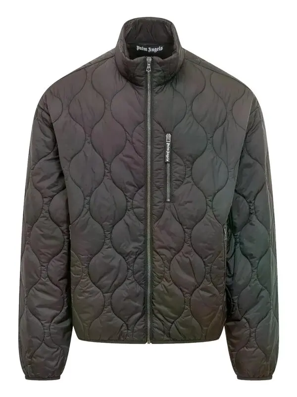 Palm Angels Curved Logo Quilted Jacket - Grey