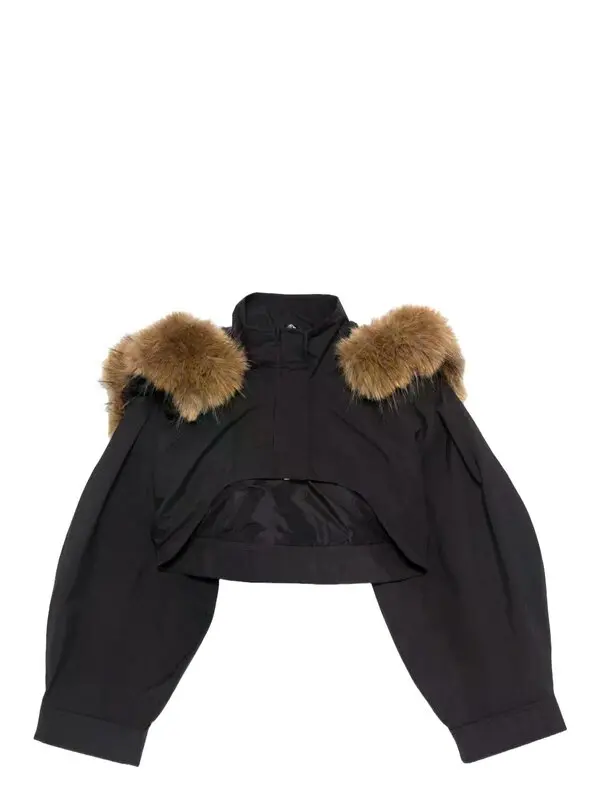 GANNI Fur-trim Cropped Jacket - Black
