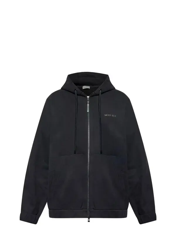 Moncler Leather-logo Zip-up Hoodie - Black