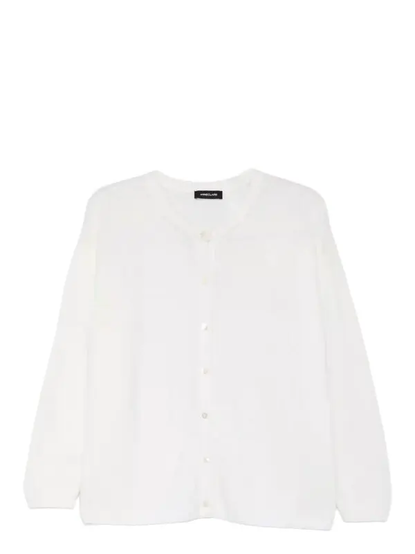 ANNE CLAIRE Round-neck Fine Knit Cardigan - White