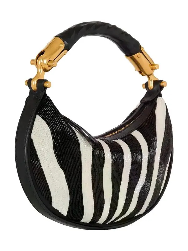 Balmain Beaded Zebra-striped Shoulder Bag - Black