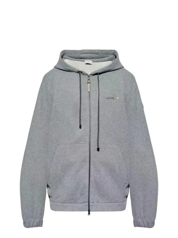 Moncler Leather-logo Zip-up Hoodie - Grey