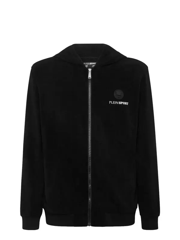 PLEIN SPORT Logo-embroidered Full-zip Hoodie - Black