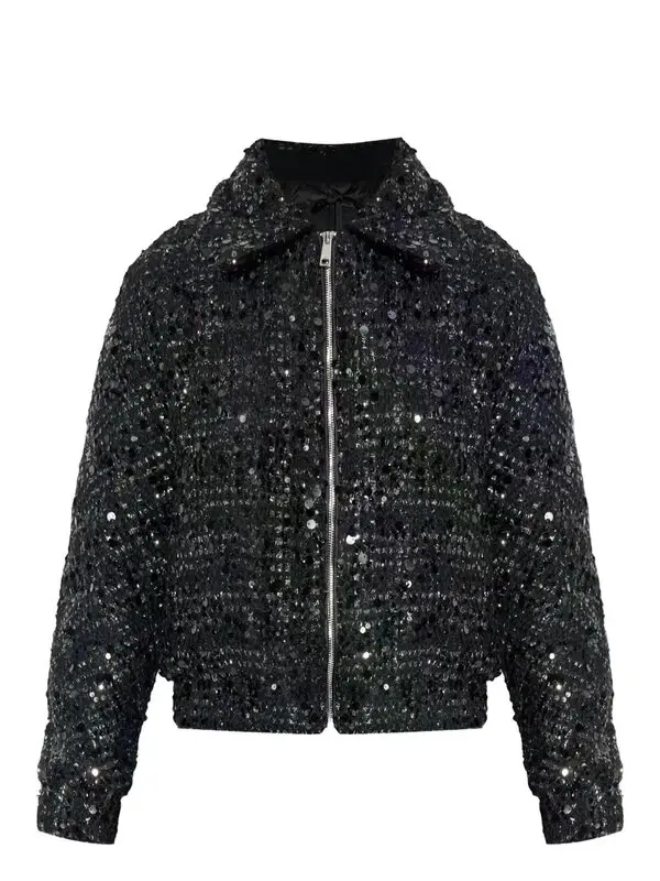 Add Sequin Zip-front Jacket - Black