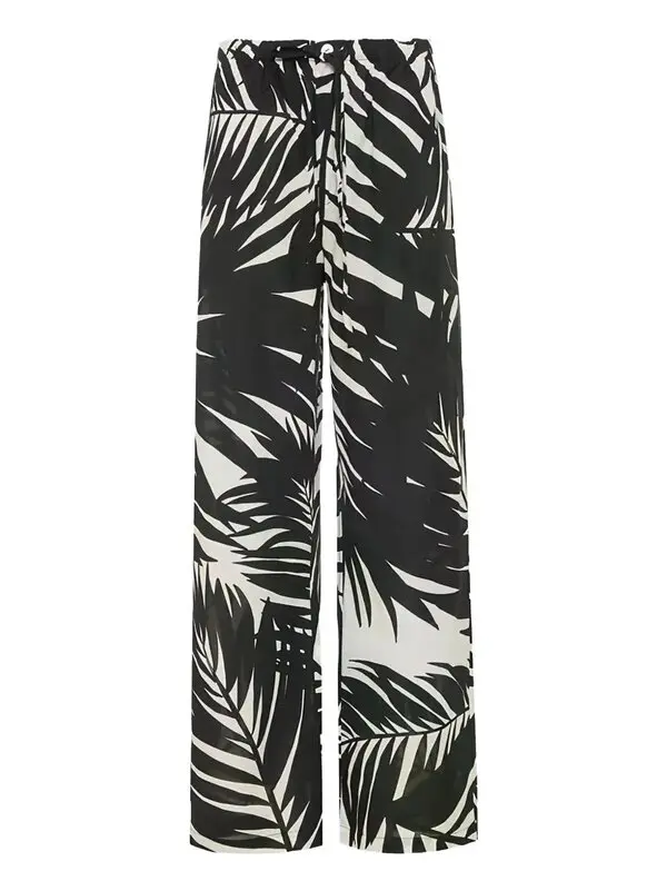 PEARL & CAVIAR Leaf-print Trousers - Black