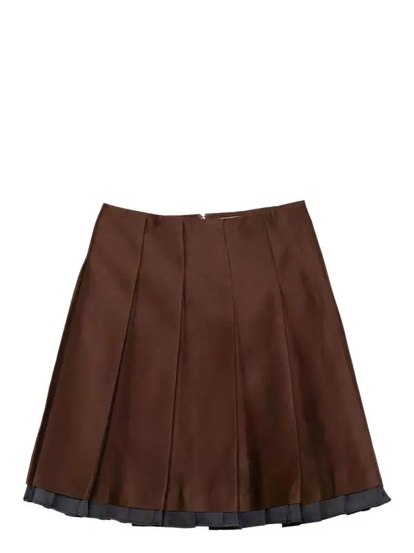 SHUSHU/TONG Pleated Contrasting-trim Skirt - Brown