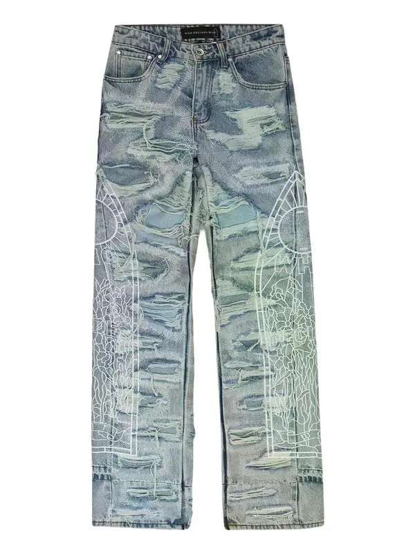 WHO DECIDES WAR BY EV BRAVADO Distressed Straight-fit Jeans - Blue