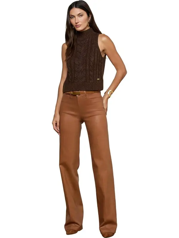 L'Agence Clayton Coated Wide-leg Jeans - Light Cognac Coated