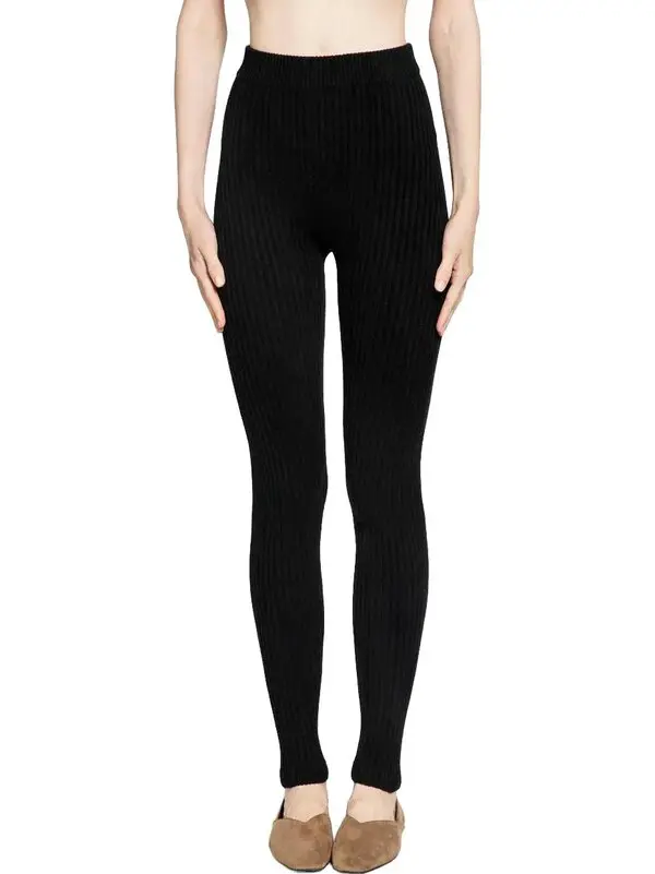 Max Mara Ribbed-knit Leggings - Black