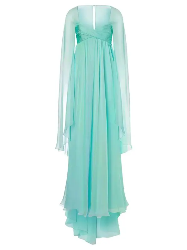 Alberta Ferretti Cape-detail Silk Maxi Dress - Blue