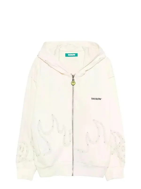 BARROW Embellished Zip-up Hoodie - White