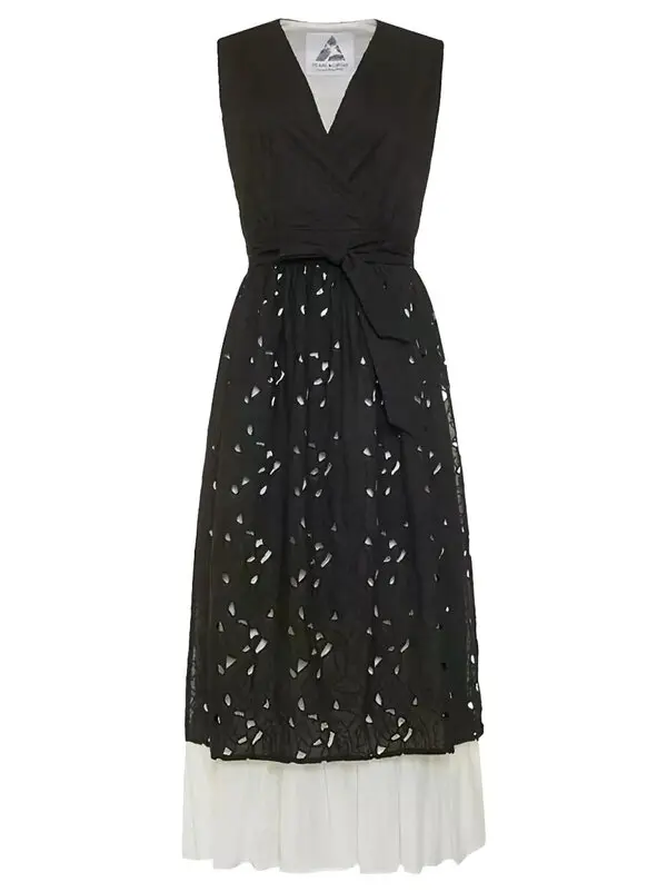 PEARL & CAVIAR Broderie Tie Midi Dress - Black