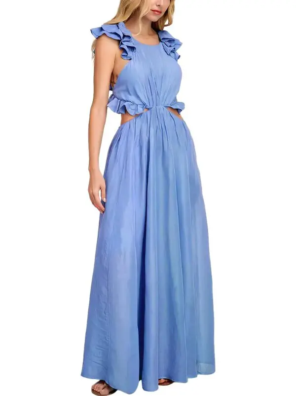 PEARL & CAVIAR Ruffled Cut-out Maxi Dress - Blue