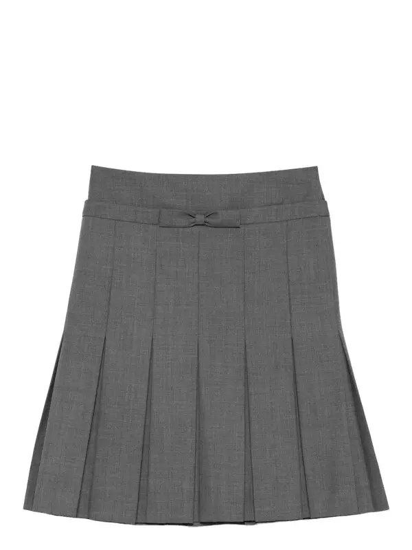 SHUSHU/TONG High-waisted Pleated A-line Skirt With Bow Detail - Grey