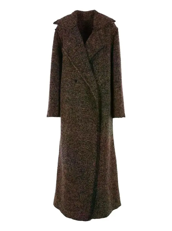 Alberta Ferretti Herringbone Button Coat - Brown
