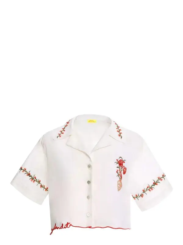 Agua Bendita Itsy Floral-embroidered Scalloped Top - White