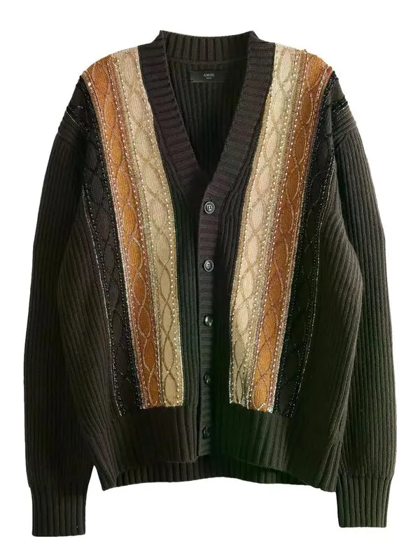 Amiri Striped-detail Patterned Cardigan - Brown