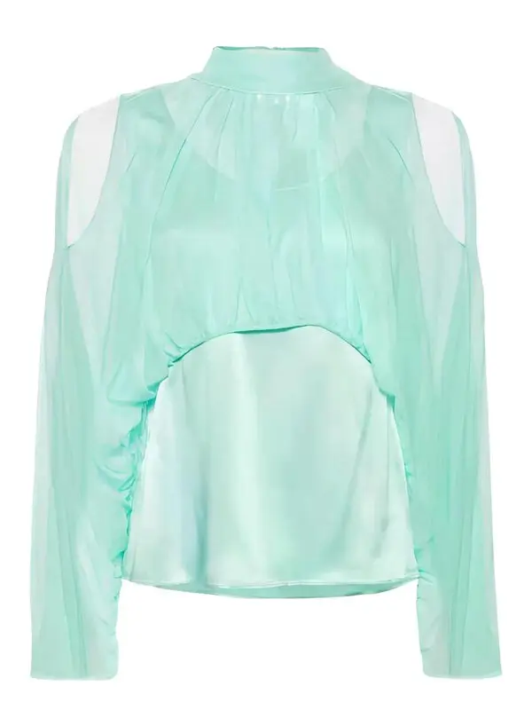 Alberta Ferretti Open Shoulder High Neck Blouse - Blue