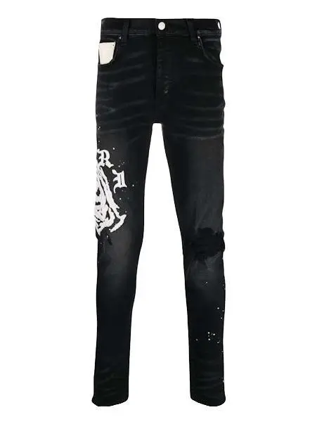 Amiri X Wes Lang Reaper Logo Jeans - Aged Black