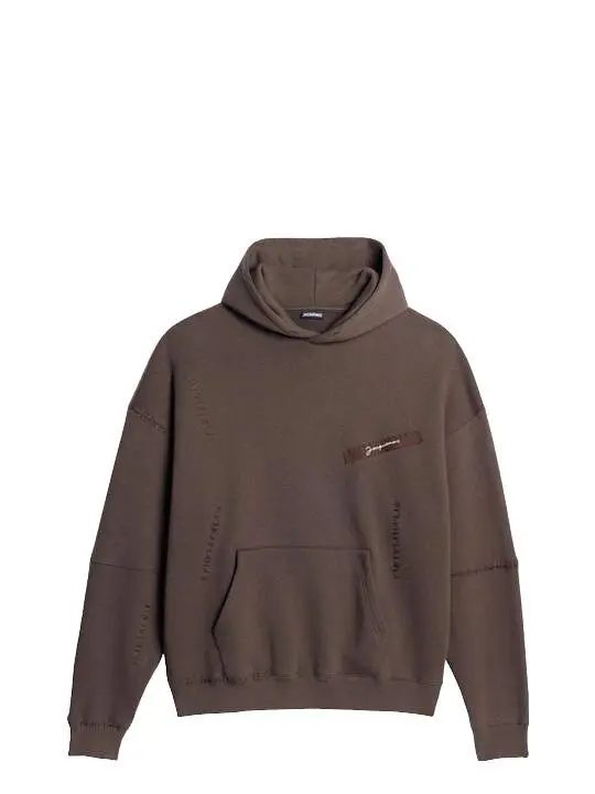 Jacquemus Le Sweatshirt Gasta Grosgrain Stitched Hoodie - Dark Brown