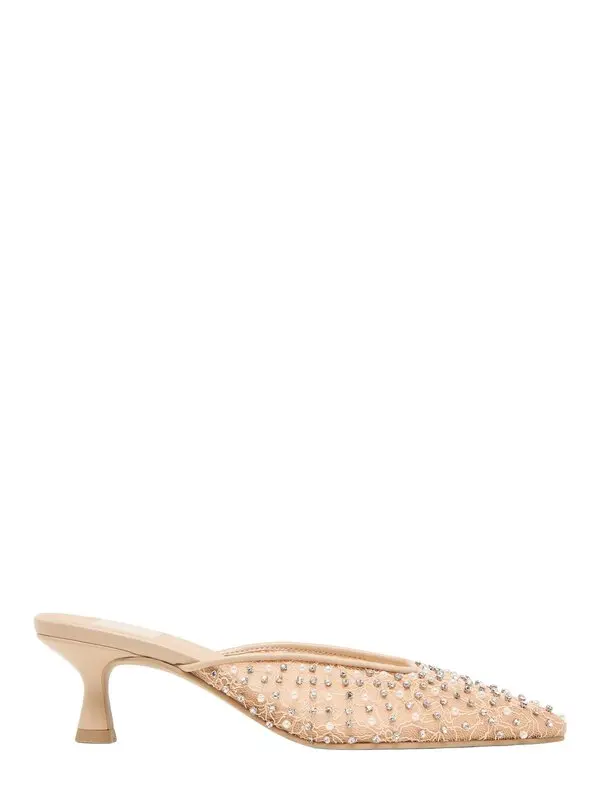 DOLCEVITA Cleo Pearl Embellished Heeled Mules - Blush Lace Mesh