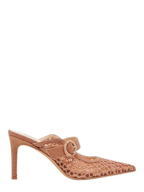 DOLCEVITA Keekee Raffia Stiletto Mules - Saddle Woven Raffia