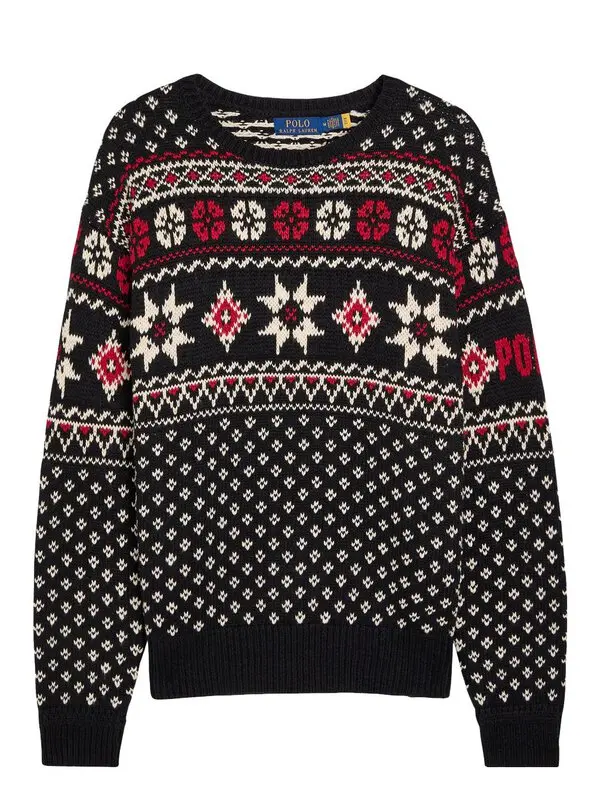Ralph Lauren Fair Isle Cotton And Cashmere-blend Jumper - Black