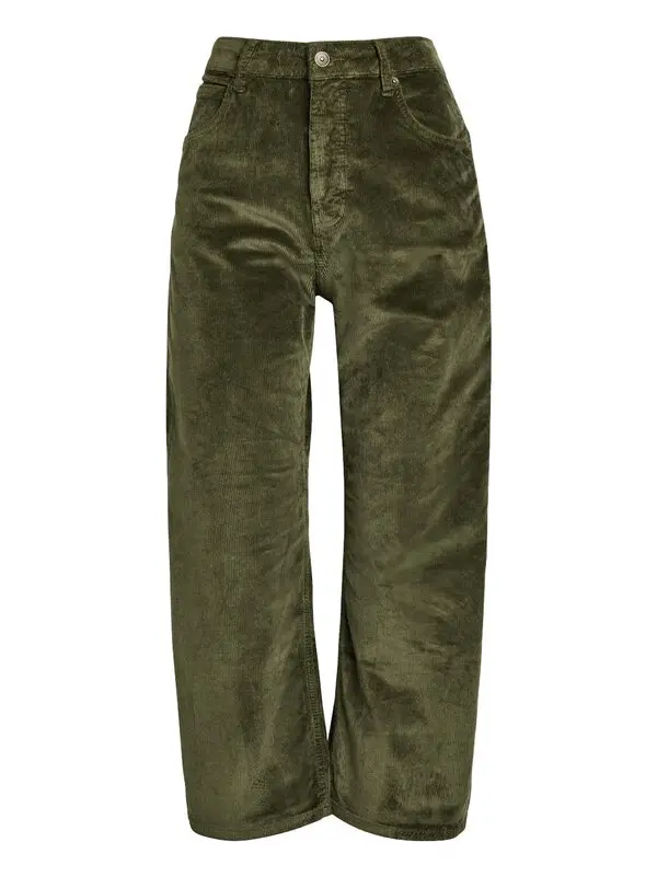 Free People Deep Trance Straight-leg Corduroy Cropped Trousers - Dark Green