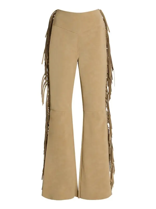 Goldbergh Lina Fringed Vegan Leather Flare Pants - Neutral