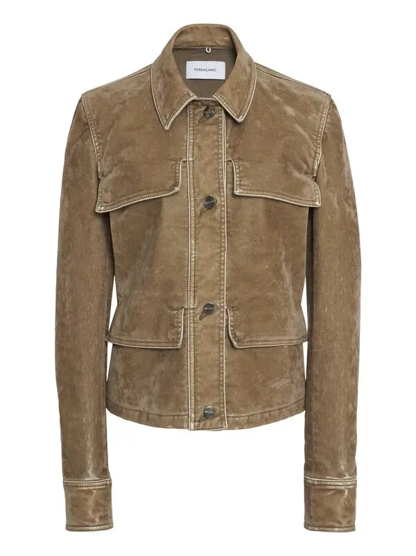 FERRAGAMO Garment-dyed Flocked Velvet Jacket - Neutral