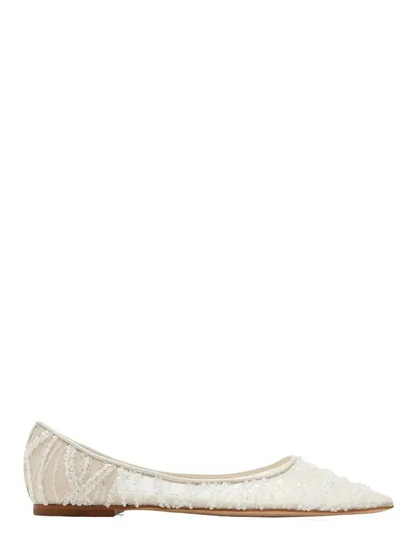 JIMMY CHOO Love Embellished Mesh Ballet Flats - White