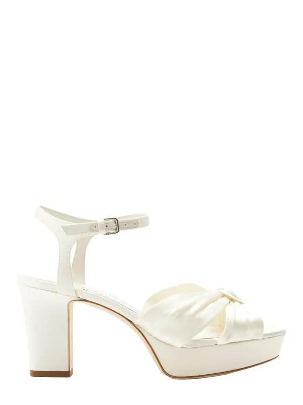 JIMMY CHOO Heloise 80 Satin Platform Sandals - White