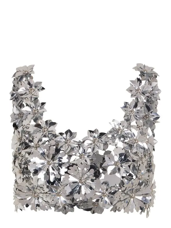 Rabanne Embellished Metallic Crop Top - Silver