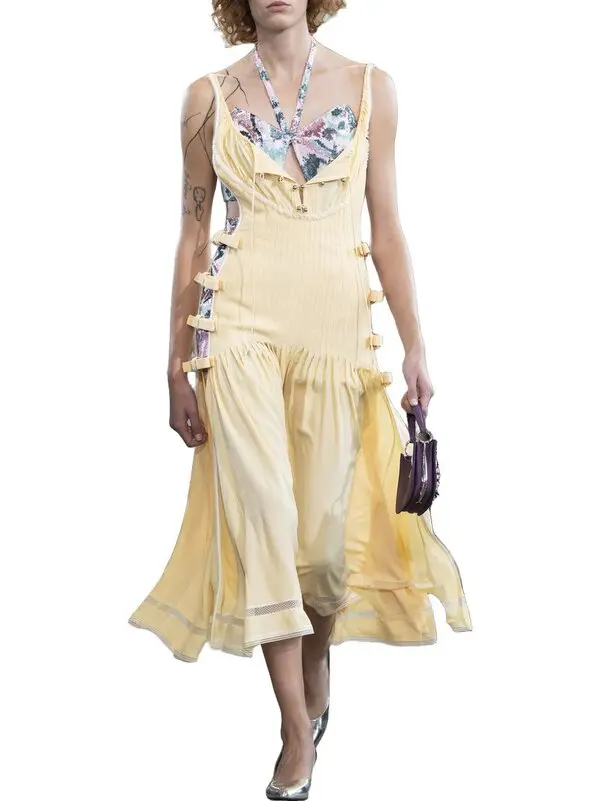 Rabanne Cutout Silk-blend Midi Dress - Yellow
