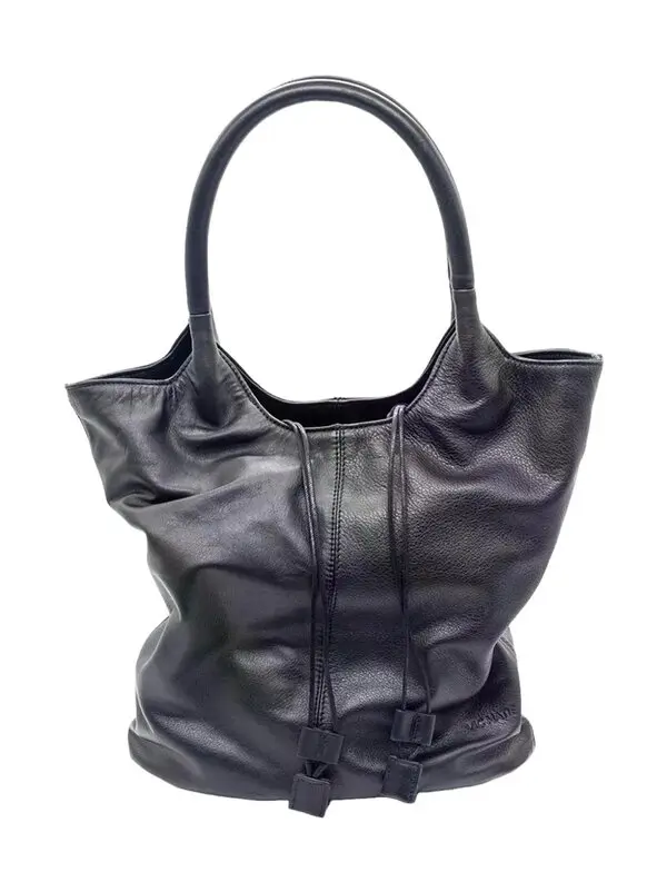 VIC MATIE Drawstring Leather Tote Bag - Black