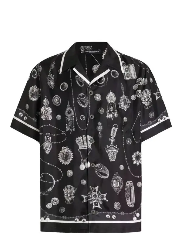 Dolce & Gabbana Jewellery-print Short-sleeve Shirt - Black