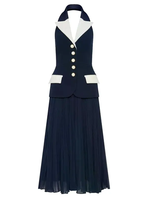 Rebecca Vallance Ula Midi Halter Pleated Dress - Blue
