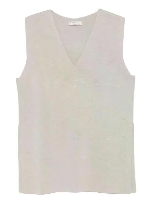 INTRECCI Sleeveless V-neck Top - Neutrals