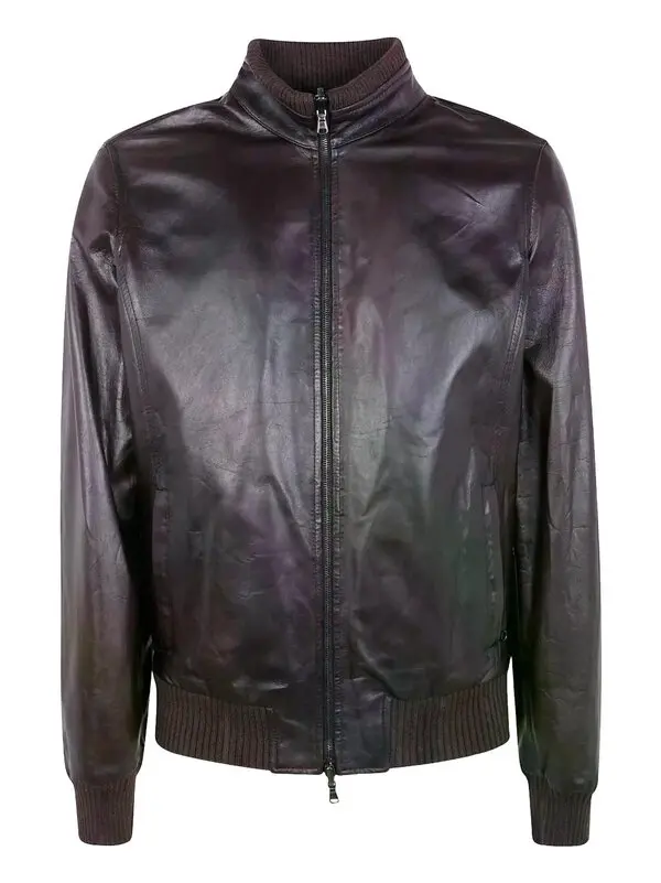 BARBA NAPOLI Ribbed Leather Jacket - Brown