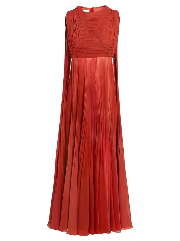 Giambattista Valli Pleated Silk Maxi Dress - Red
