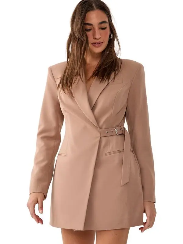 Nasty Gal Shoulder Pad Blazer Mini Dress - Taupe