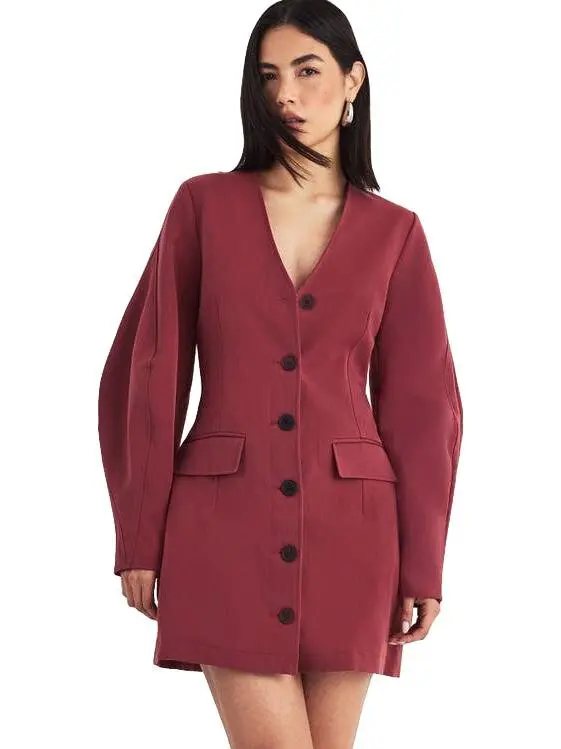 Nasty Gal Button Through Mini Blazer Dress - Tobacco