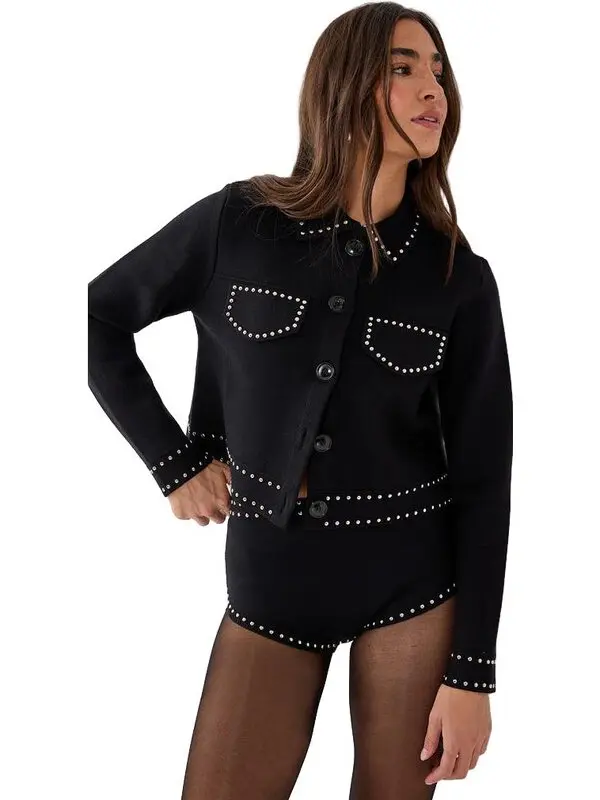 Nasty Gal Knitted Studded Cardigan - Black