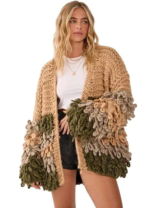 Nasty Gal Striped Loopy Knit Cardigan - Beige