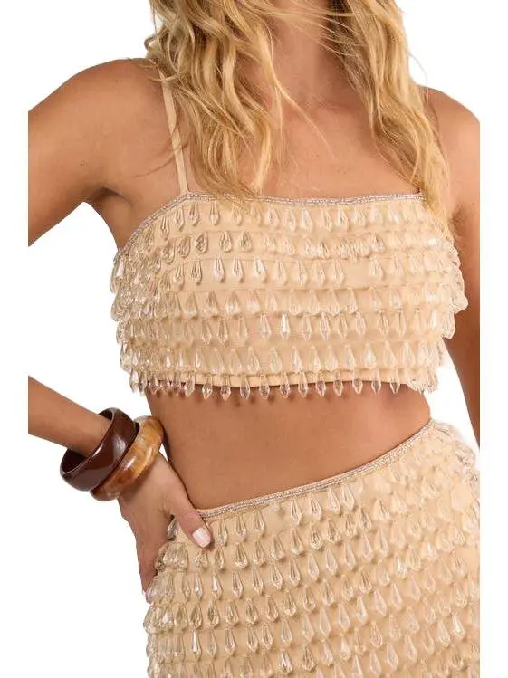 Nasty Gal Droplet Embellished Crop Top - Champagne